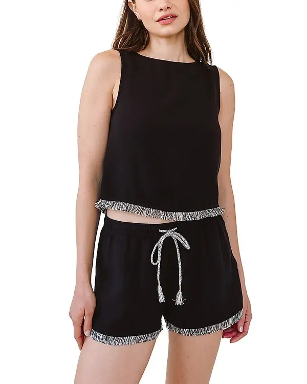 Bella Dahl Sleeveless Frayed Trim Tank - Black