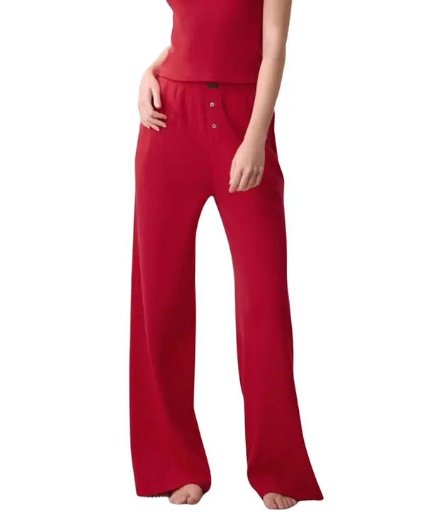 Lunya Pointelle Wide Leg Pant - Camellia Red