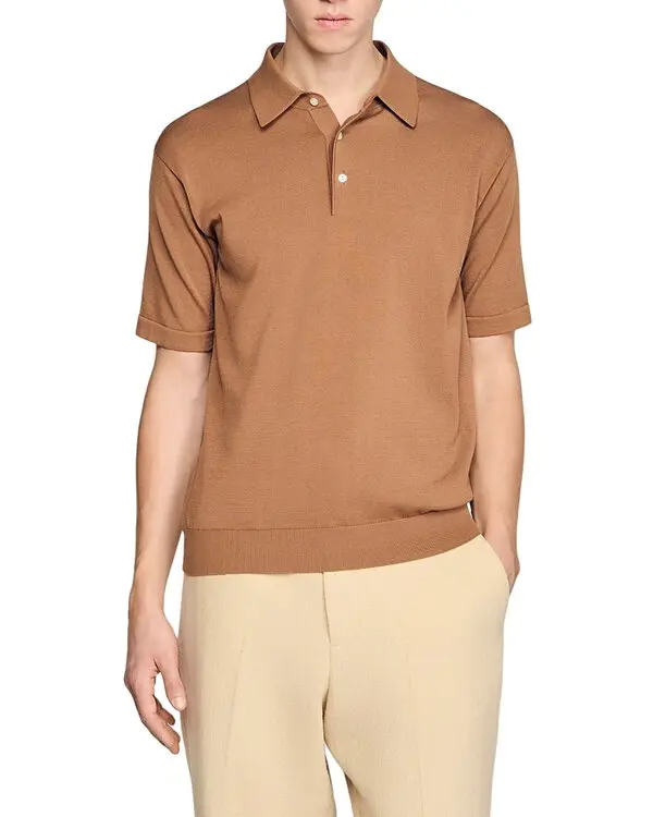 Sandro Cotton And Silk Polo Shirt - Dark Camel