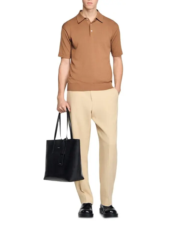 Sandro Cotton And Silk Polo Shirt - Dark Camel
