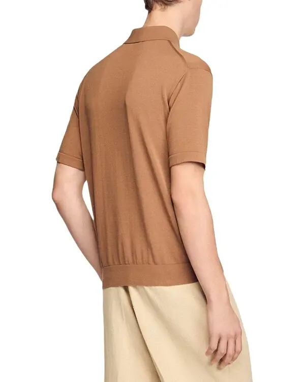 Sandro Cotton And Silk Polo Shirt - Dark Camel