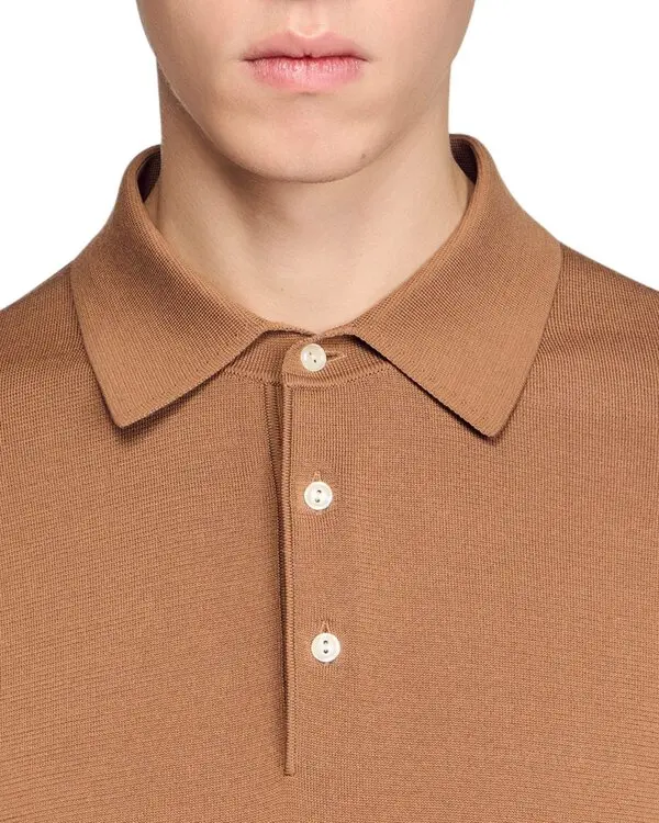 Sandro Cotton And Silk Polo Shirt - Dark Camel