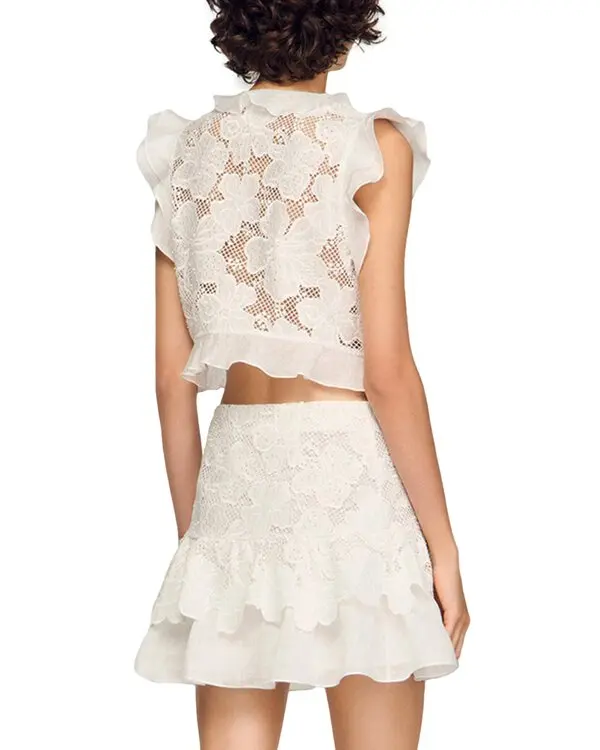 Sandro Guipure Lace Crop Top - White