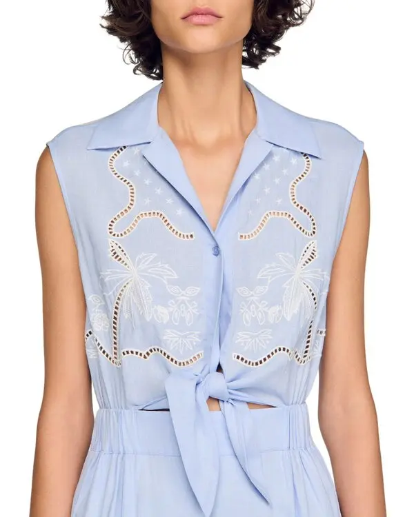 Sandro Cassandre Embroidered Maxi Dress - Sky Blue