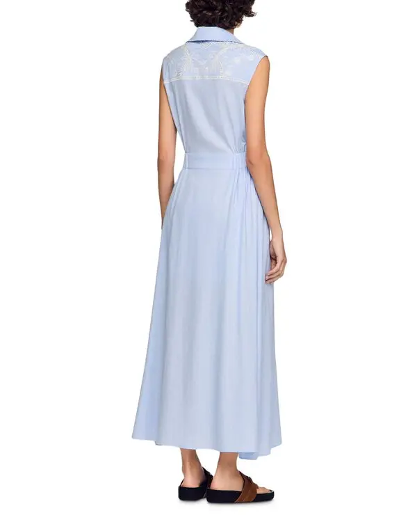Sandro Cassandre Embroidered Maxi Dress - Sky Blue