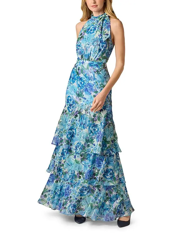 Adrianna Papell Glazed Chiffon Gown - Blue Multi