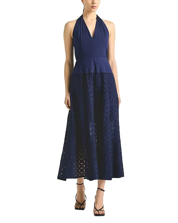 Derek Lam 10 Crosby Maris Eyelet Halter Dress - Navy