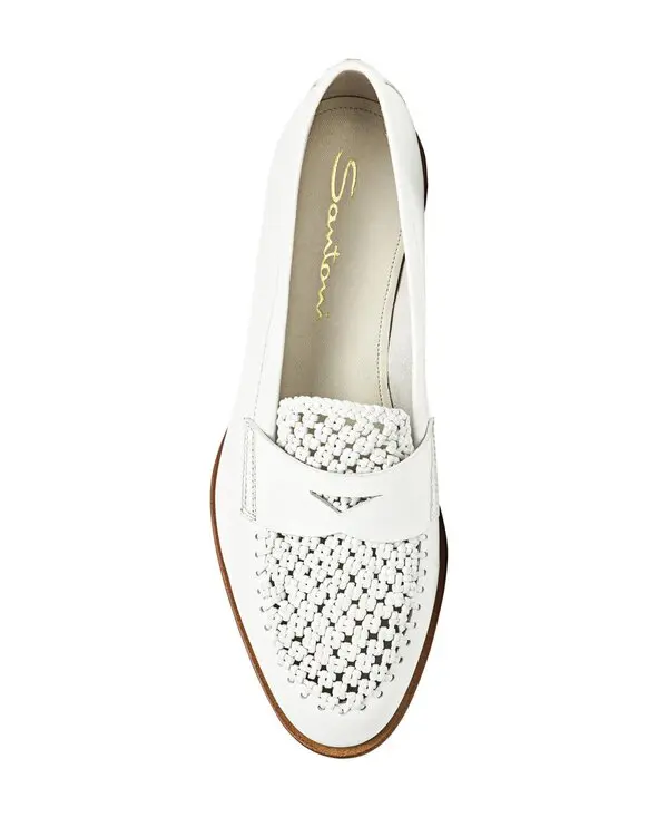 Santoni Leather Penny Loafer - White