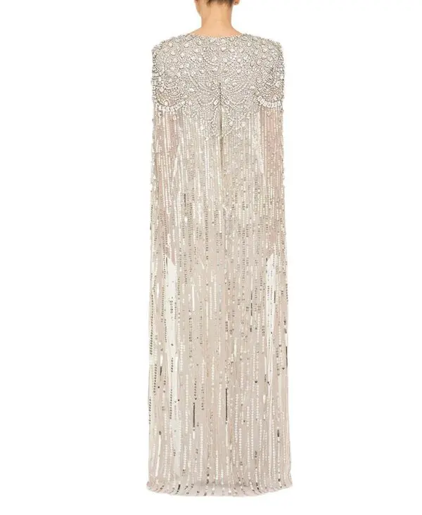 Jenny Packham Lotus Lady Sequin-embellished Cape Gown - Platinum