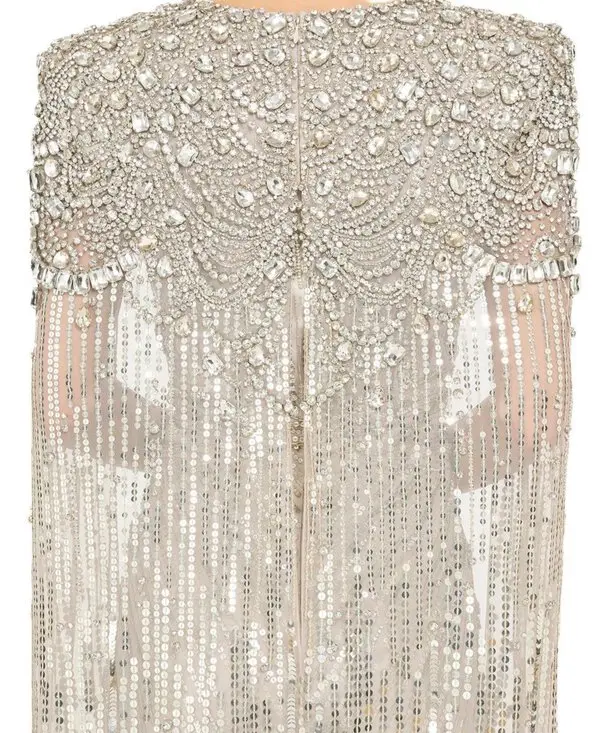 Jenny Packham Lotus Lady Sequin-embellished Cape Gown - Platinum