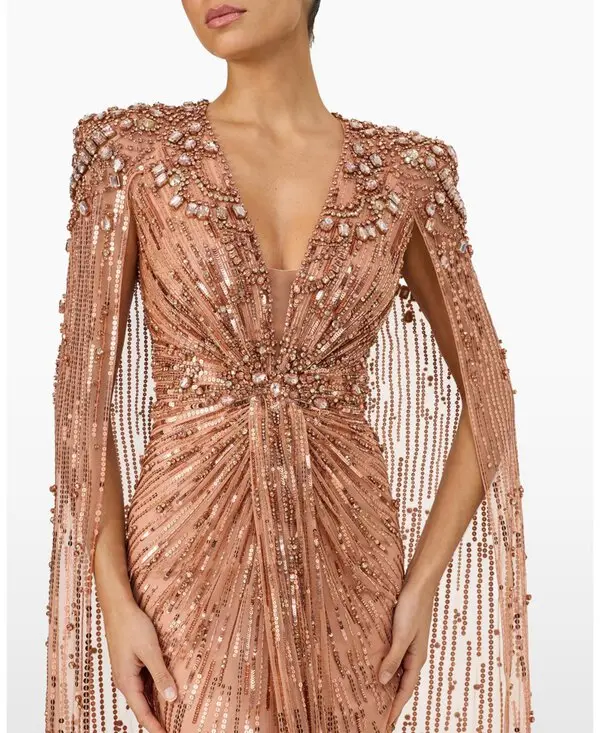 Jenny Packham Lotus Lady Sequin-embellished Cape Gown - Sable