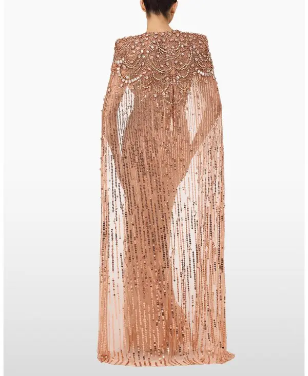 Jenny Packham Lotus Lady Sequin-embellished Cape Gown - Sable