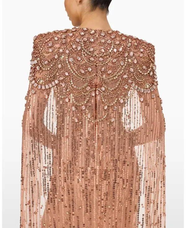 Jenny Packham Lotus Lady Sequin-embellished Cape Gown - Sable