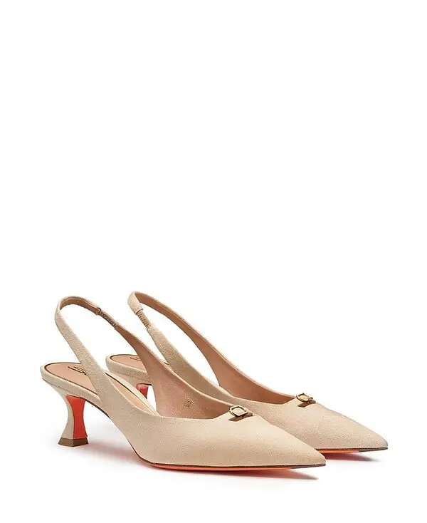 Santoni Patent Leather Mid-heel Slingback - Beige
