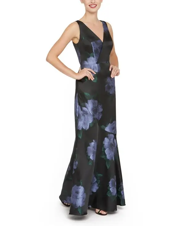 KAY UNGER Floral Print Gown