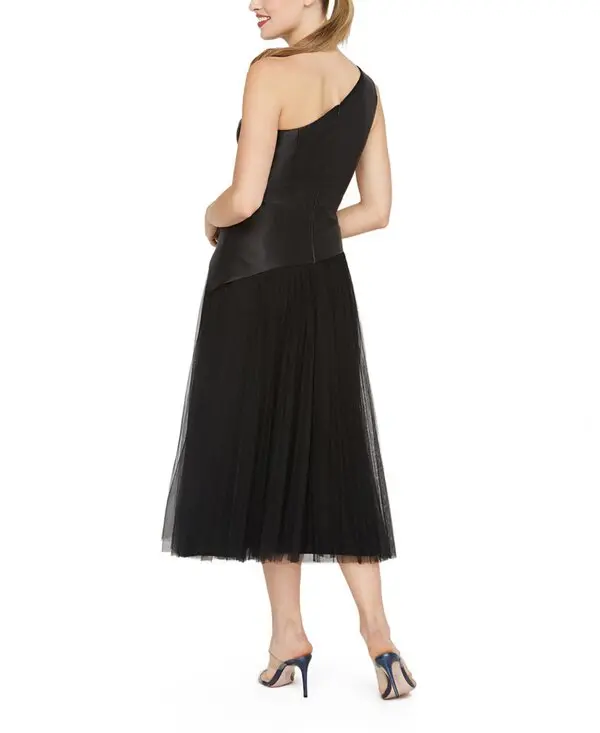 KAY UNGER Embellished One-shoulder Tea Length Dress