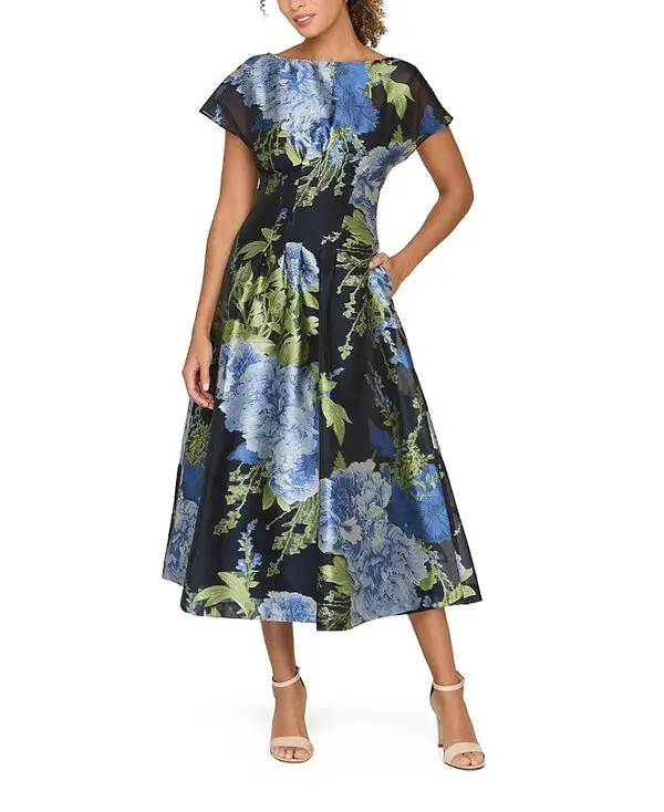 KAY UNGER Florene Tea Length Dress - Dark Blue