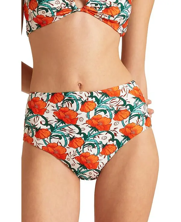 La DoubleJ Floral High-rise Bikini Bottom - Morpheus Orange
