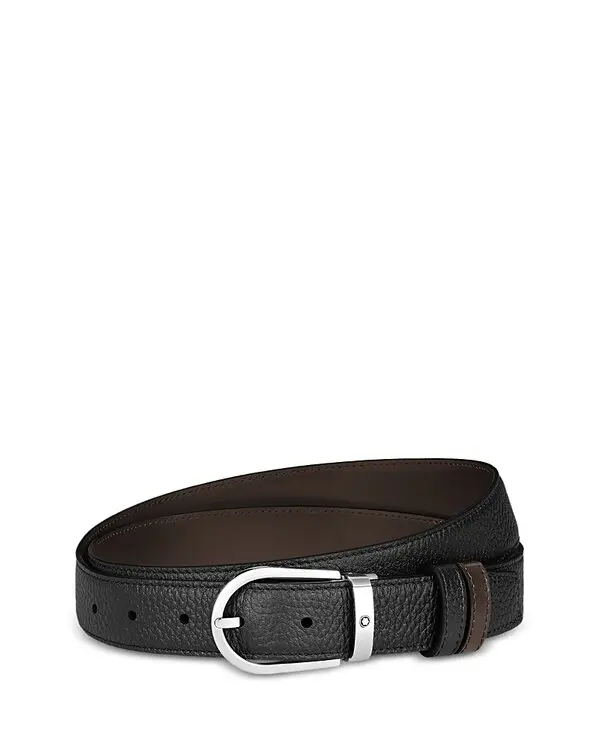 Montblanc Silver Tone Pebble Belt - Black