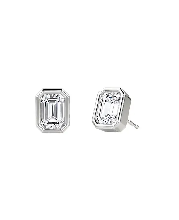 VRAI Bezel Solitaire Stud Earrings In 14k Gold, 1.5ctw Emerald Lab Grown Diamond - White