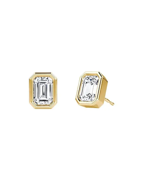 VRAI 14k Yellow Bezel Emerald Lab Grown Diamond Stud Earrings - Gold