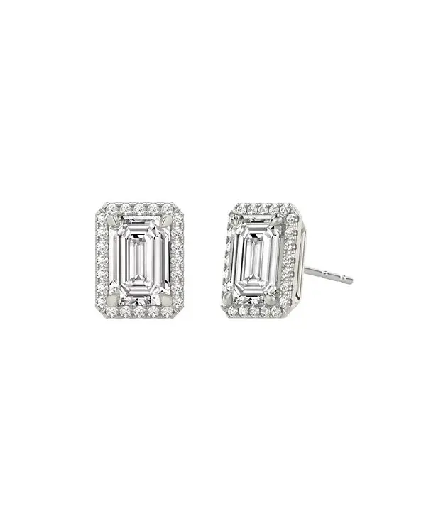 VRAI Halo Stud Earrings In 14k Gold, 1.5ctw Emerald Lab Grown Diamond - White