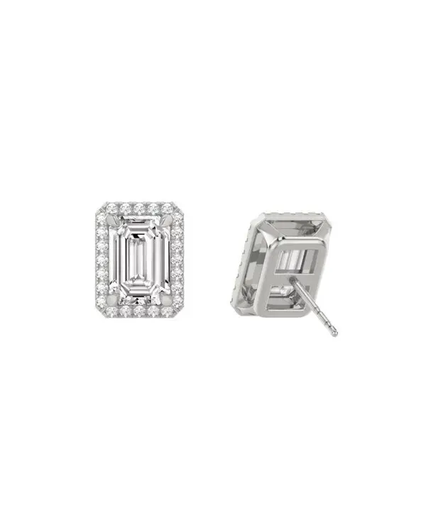 VRAI Halo Stud Earrings In 14k Gold With 1.5ctw Emerald Lab Grown Diamond