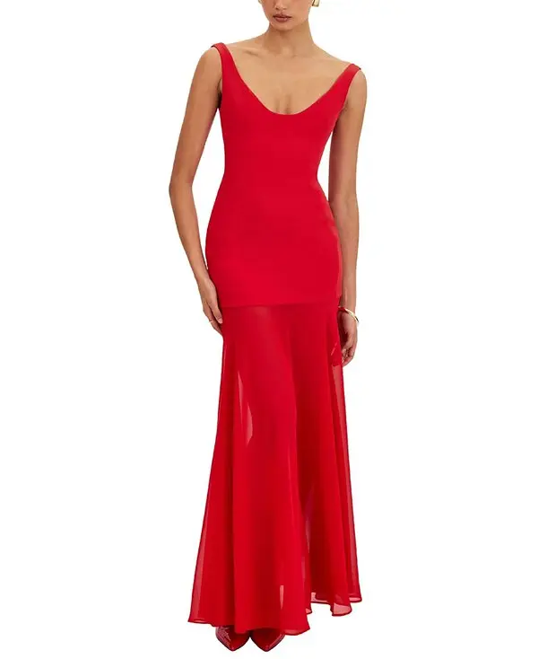 MISS CIRCLE Verona Flared Maxi Dress - Crimson