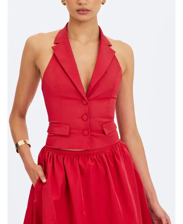 MISS CIRCLE NEW YORK Ursella Halter Single-breasted Lapel Top