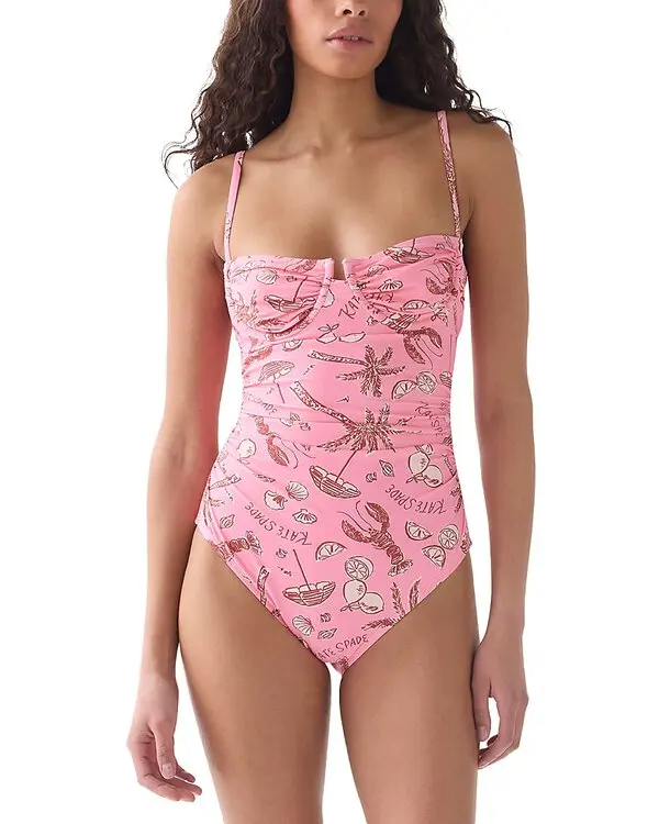 Kate Spade New York Ruched One Piece Swimsuit - Guava Slice