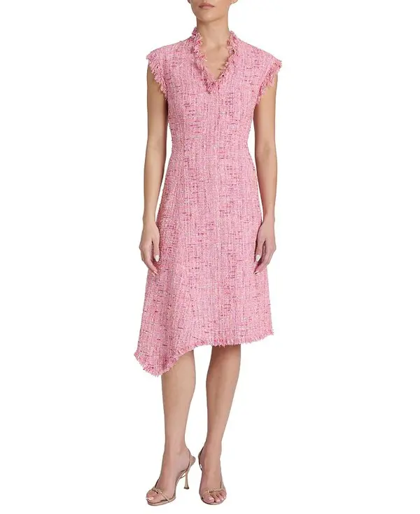 Santorelli Cici Asymmetric A-line Dress In Cotton Blend Tweed - Candy Pink
