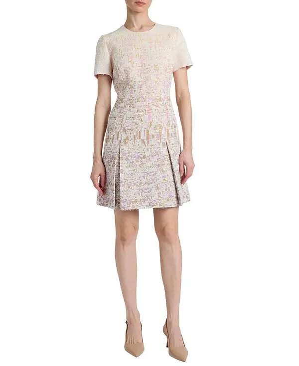 Santorelli Indira Short Sleeve A-line Dress In Ombre Jacquard - Pearl