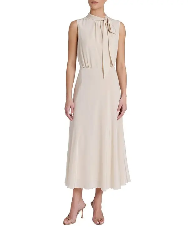 Santorelli Petra Sleeveless Mock Neck Midi Dress - Beige