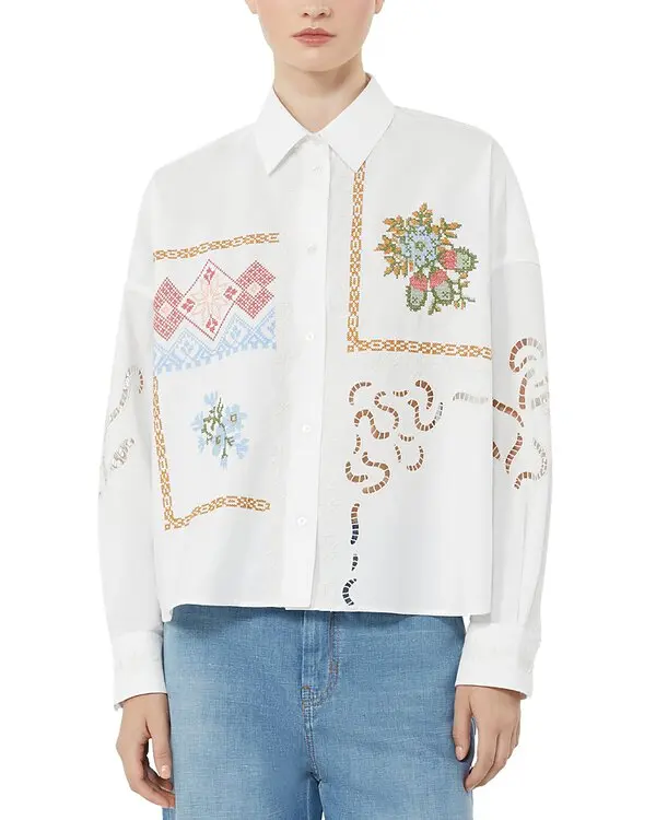 Max Mara Wkdfonte Embellished Poplin Shirt - White