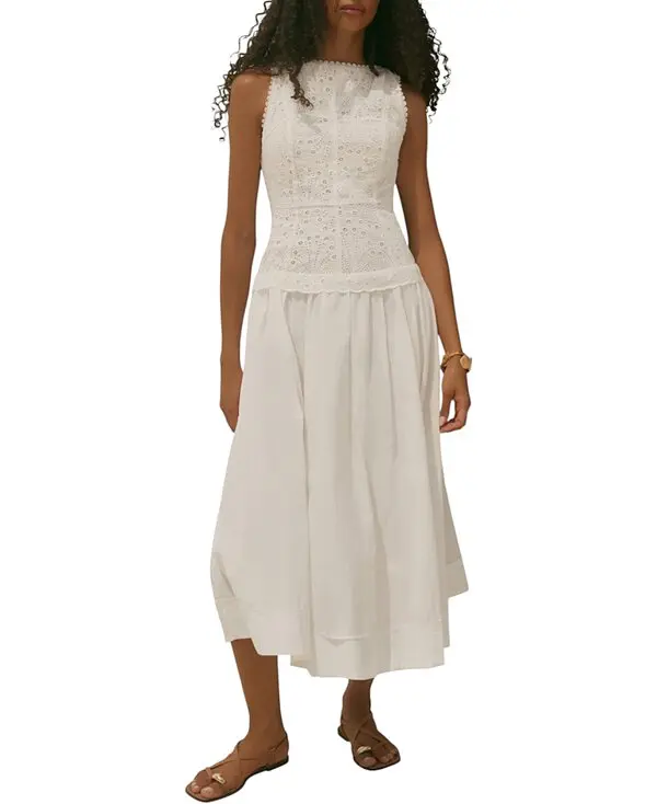 Mint Velvet Cotton Broderie Midi Dress - Ivory