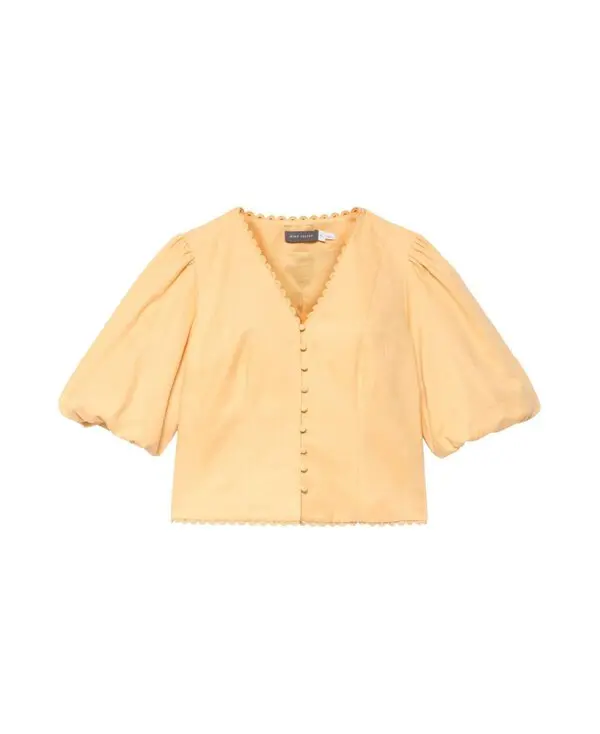Mint Velvet Linen Puff Sleeve Top - Yellow