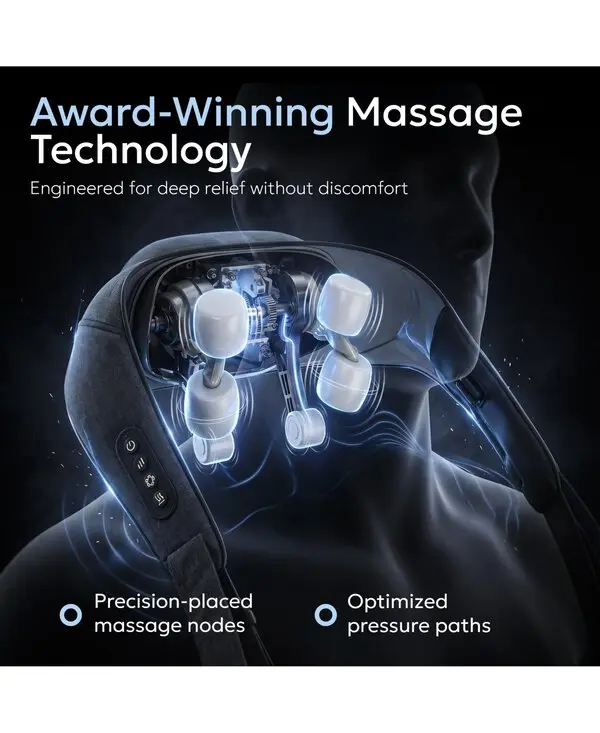 MIKO Wave Heated Neck & Back Massager With Heat, Cordless And Hands-free