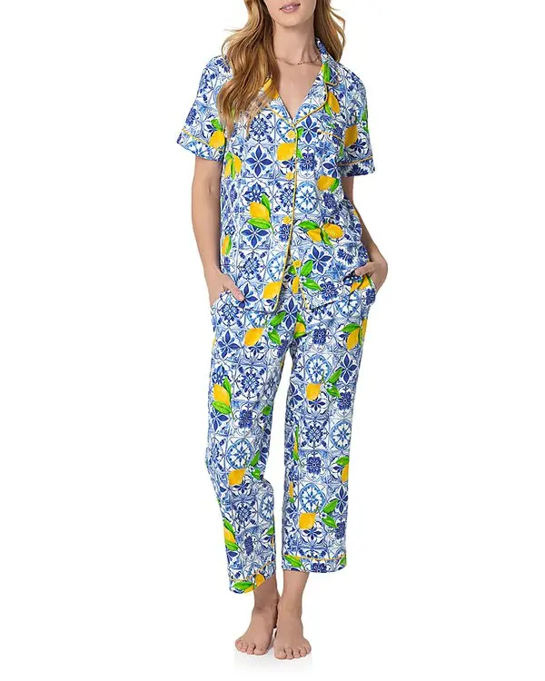 BEDHEAD PAJAMAS Stretch Jersey Cropped Pajama Set - Azure Summer