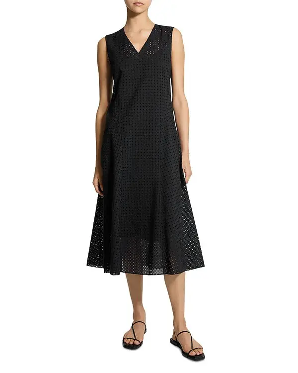 Theory Eyelet Embroidered Midi Dress - Black