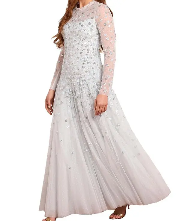 NEEDLE & THREAD Starry Nights Round Neck Gown - Ice Blue