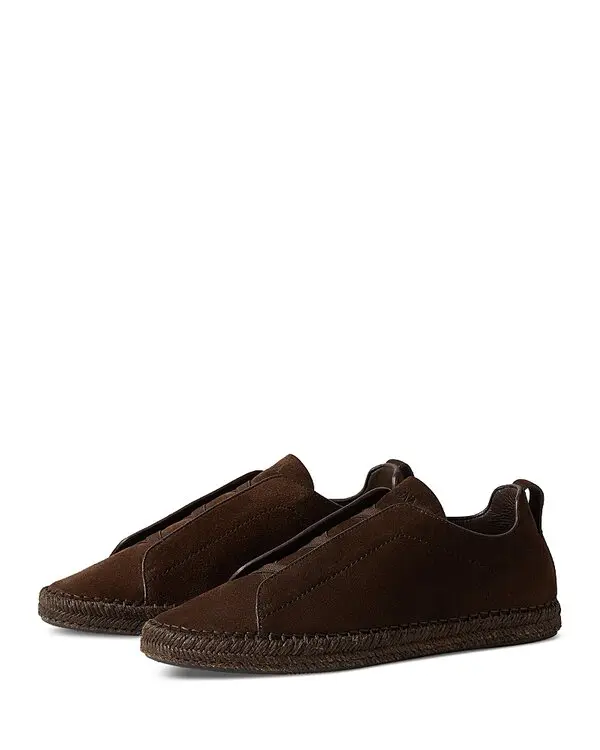 Zegna Suede Triple Stitch Espadrille Flats - Dark Brown