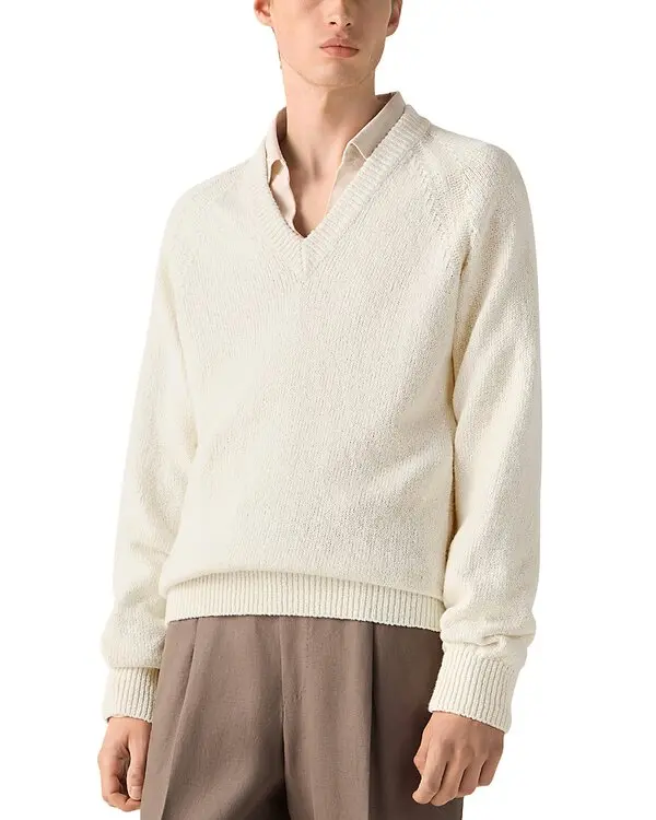 Zegna Cotton V-neck Sweater - White