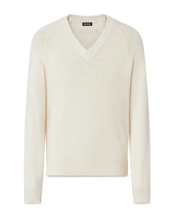 Zegna Cotton V-neck Sweater - White