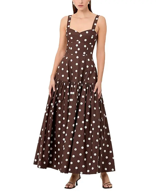NICHOLAS Valeria Sleeveless Midi Dress - Mocha Polkadot