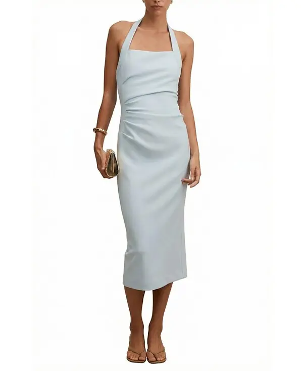 EVER NEW Halter Ruched Bodycon Dress - Soft Blue