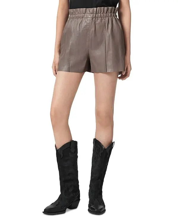 ALLSAINTS Fran Leather Shorts - Mole Brown