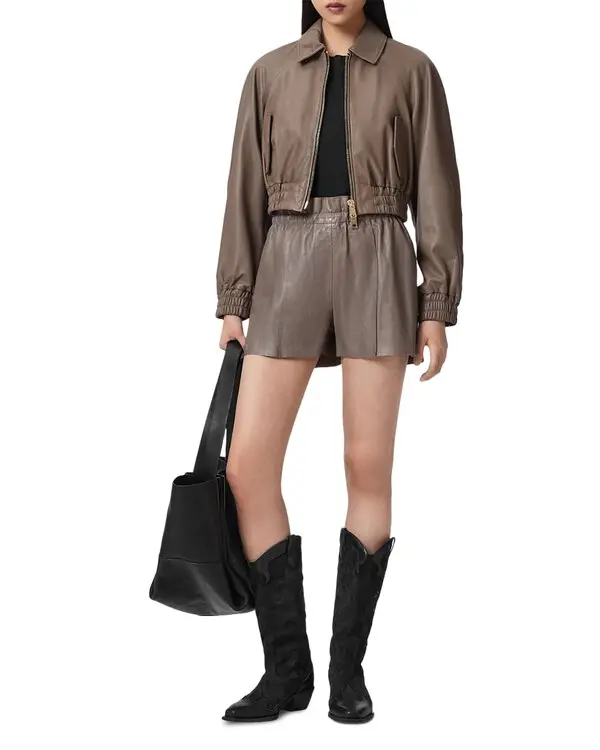 ALLSAINTS Fran Leather Shorts - Mole Brown