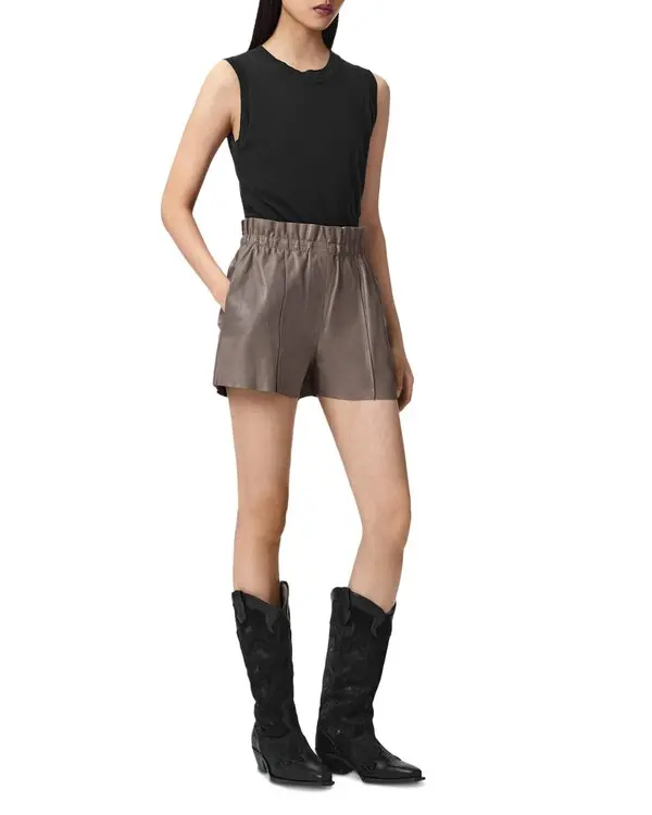 ALLSAINTS Fran Leather Shorts - Mole Brown