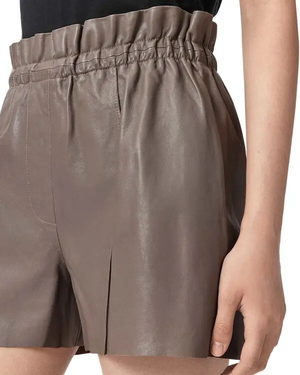 ALLSAINTS Fran Leather Shorts - Mole Brown