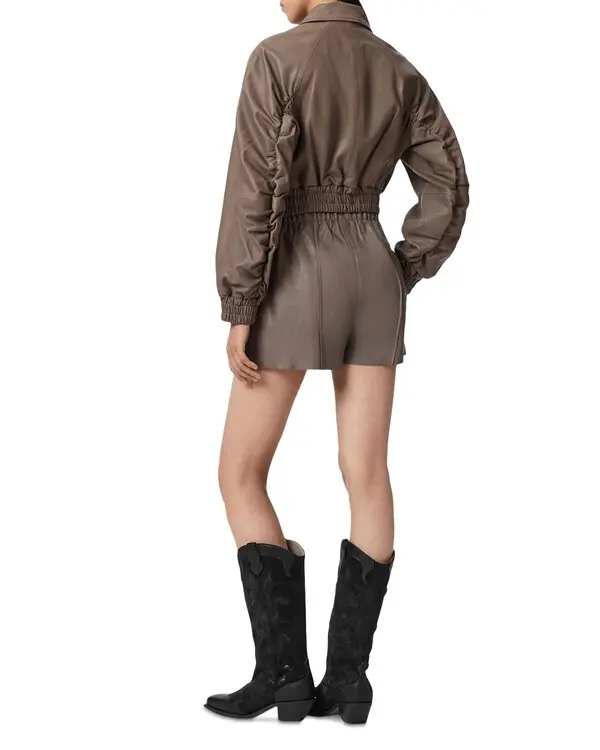 ALLSAINTS Fran Leather Shorts - Mole Brown
